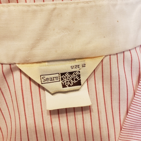 Sears | Tops | Vintage Sears Red Striped Top Mandarin Collar Med | Poshmark
